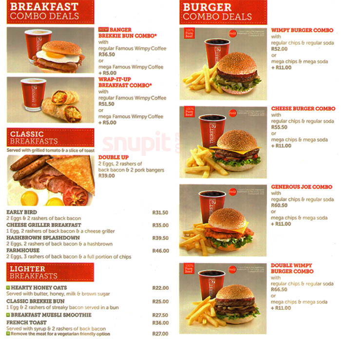 Wimpy, Central, Pietermaritzburg | Menu | Snupit.co.za